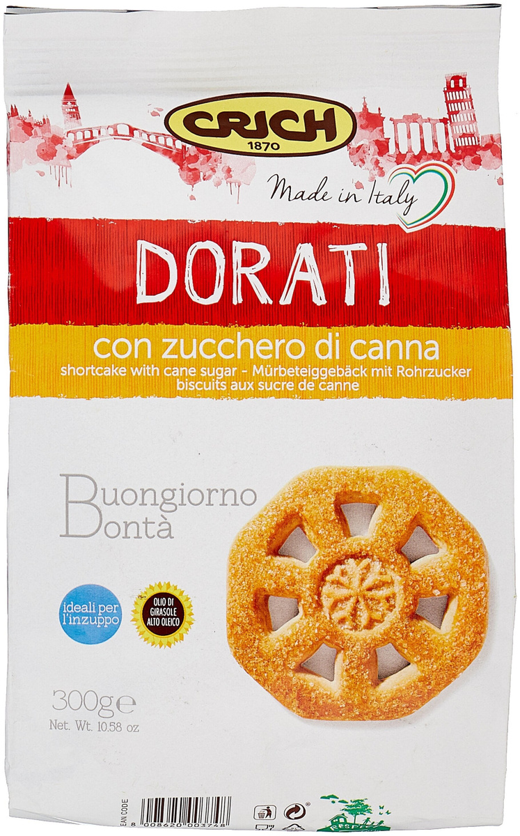 Печенье Crich Dorati Biscuits Песочное с тростниковым сахаром, 300г ...