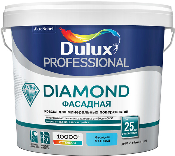 Краска DULUX Diamond_BW, Акриловая, Матовое покрытие, белый - купить в ...