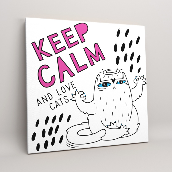 Постер "Keep calm Cat" на холсте с подрамником, размер 60x60 см ...