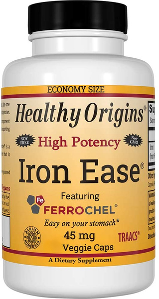 Healthy Origins Iron Ease 45 мг без ГМО, высокой эффективностью, , 90 ...