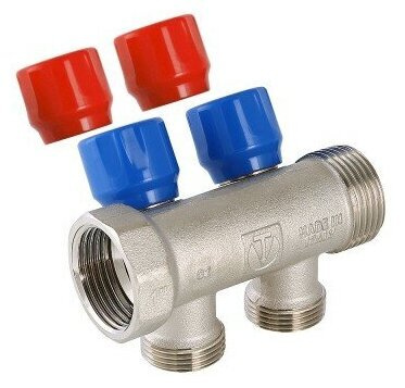 Коллектор с вентилями 1"х 2 выхода 3/4"ЕК Valtec VTc.560.NE.060502 ...