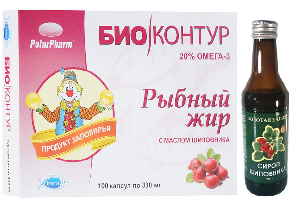 Пищевая добавка БИОКОНТУР /Сироп шиповника "Золотая капля" 250мл+ Рыбий ...