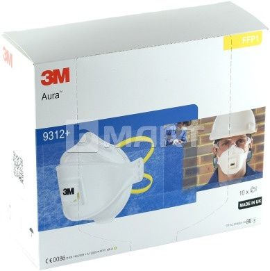 Респиратор профессиональный 3M 9312+ AURA FFP1, с клапаном выдоха, 10шт ...