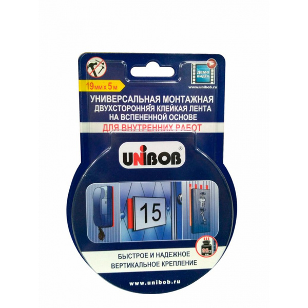 Unibob Клейкая лента Двухсторонняя Для внутренних работ, 19 мм х 5 м ...