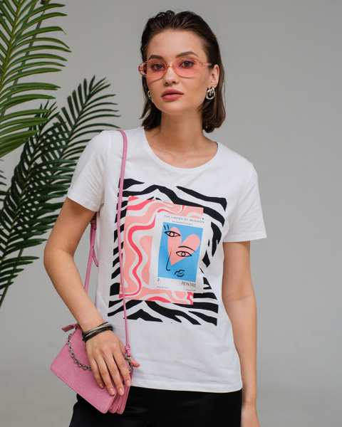 Футболка SAHAR art lab, размер 42, цвет розовый, голубой, 95% хлопок, 5% лайкра - купить по ...