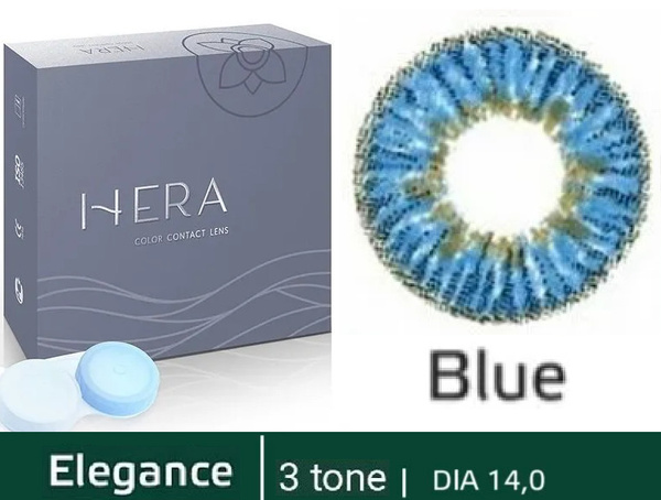 Hera Elegance Голубые линзы -1.50 / 14.0 / 8.6, 3 тона(хорошо перекрывает цвет глаз), 2 штуки ...