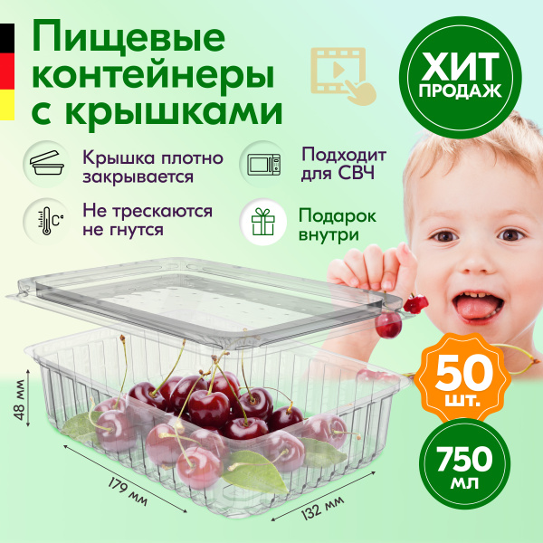 Ланч-бокс Ecopakplast, 750 мл, 50 шт, прозрачный - купить по выгодной цене в интернет-магазине ...