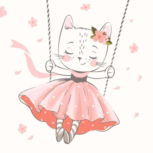 Фотообои бесшовные Киска на качелях В260 см х Ш260 см Master Fresok артикул 12-479 флизелиновые ...