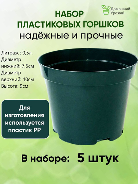 Горшок для растений/ Горшок 0,5л пластиковый/ Набор горшков для цветов ...