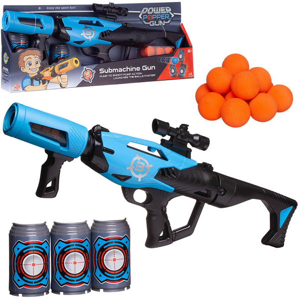 Бластер Junfa Пистолет c 12 мягкими шариками и 3 банками-мишенями, голубой - купить с доставкой ...