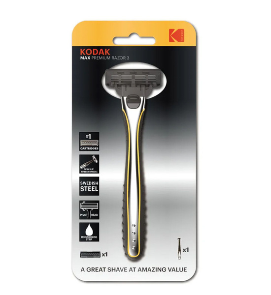 Станок для бритья Kodak MAX Prem Razor 3 лезвия, металлическая ручка ...