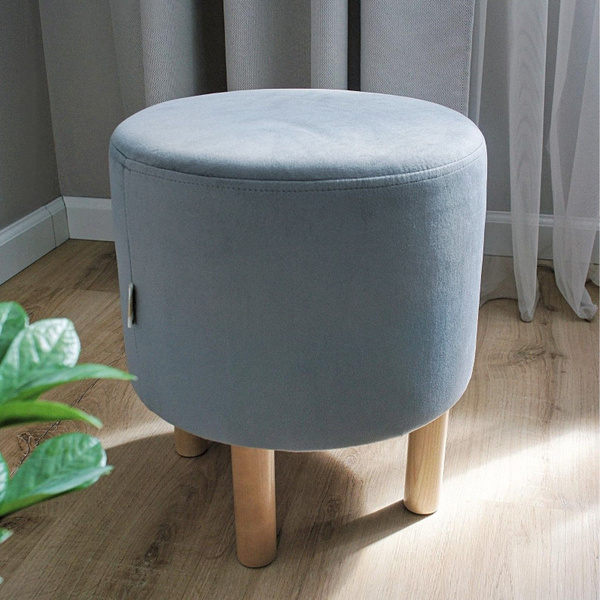 Пуф RoyalMebel Сканди круглый на деревянных ножках_Желтый, Велюр ...