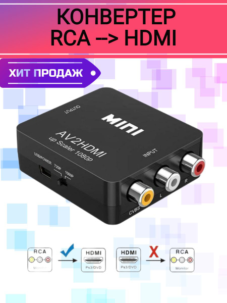 Переходник RCA в HDMI для подключения видеомагнитофона к телевизору ...