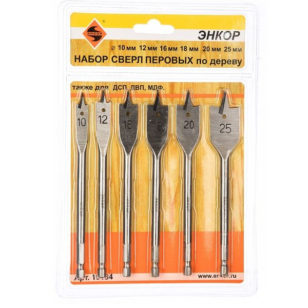 Набор сверл по дереву ЭНКОР 6шт перовые блистер 19184 - купить с ...