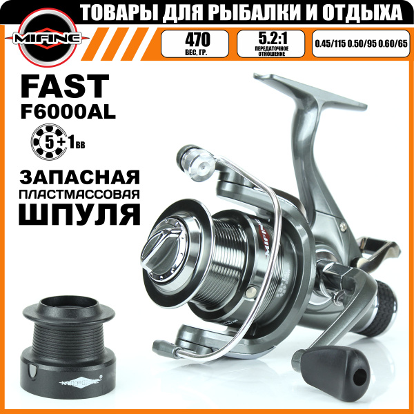 Катушка Mifine FAST, Безынерционная, 6000, Передний + Задний фрикцион ...