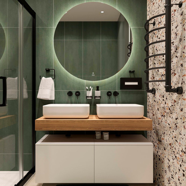 Мебель для ванной комнаты STWORKI Ольборг 120 столешница дуб французский, без отверстий, 2 тумбы ...