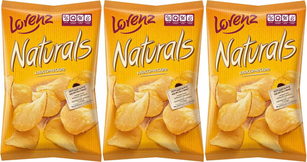 Чипсы картофельные Lorenz Naturals классические с солью, комплект: 3 ...