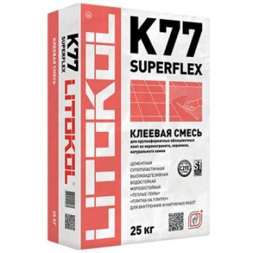 Клей для плитки LITOKOL SUPERFLEX K77, 25 кг, Влагостойкость, Высокая ...