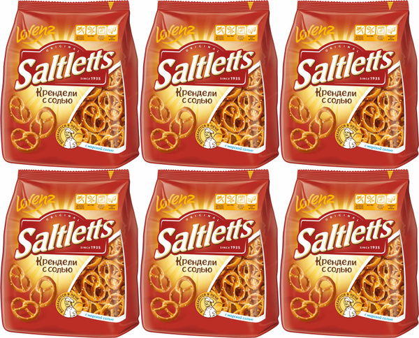 Крендельки Saltletts Lorenz с солью классические, комплект: 6 упаковок ...