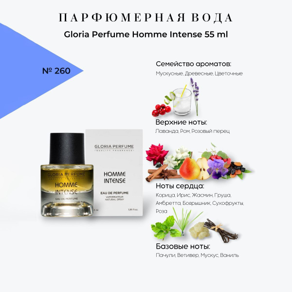 Gloria Perfume Homme Intense ( 15 мл.) Вода парфюмерная 55 мл (321411123)