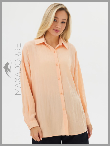 Рубашка Женский MAXADORRE оранжевый Длинный Полиэстер Воротник Однотонный, размер 50 оверсайз ...