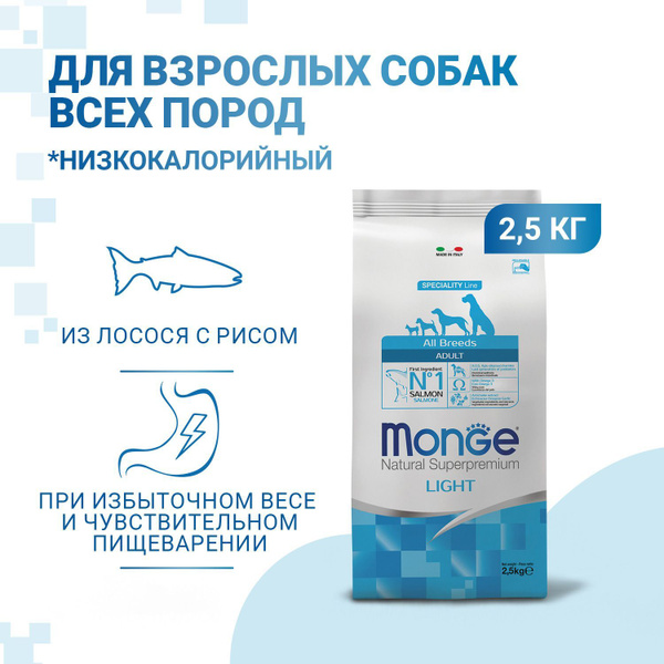 Корм для собак сухой Monge Dog Speciality Line Light низкокалорийный ...