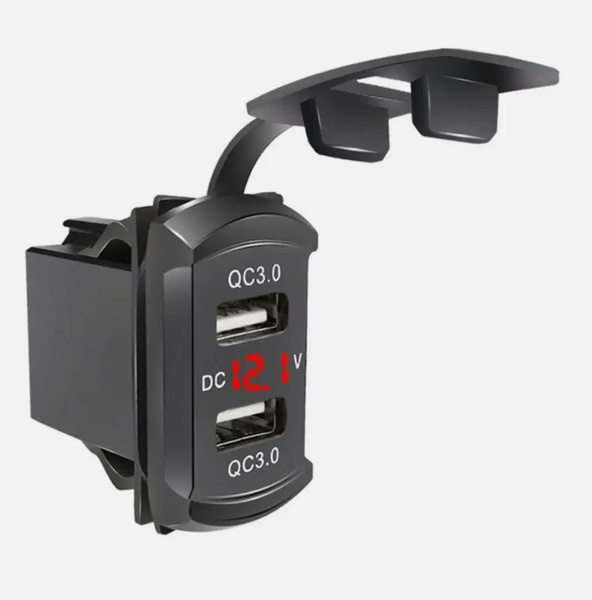 Разъем USB в авто (врезной)+вольтметр 12v-24v 2-USB (квадратный) QC3.0 ...