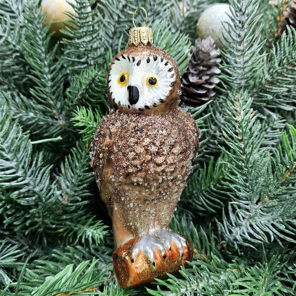 Irena-Co елочная игрушка, стекло Сова на ветке коричневая (12х6х5см ...