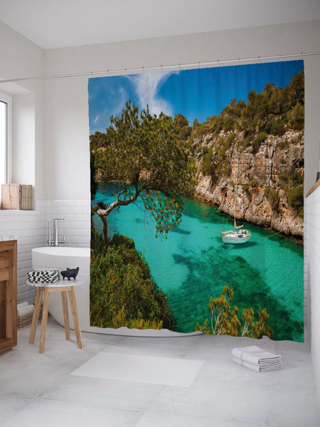 Штора для ванной 200x180 см JoyArty ширма плотные ширина 180 высота 200 для бани санузлов дома ...