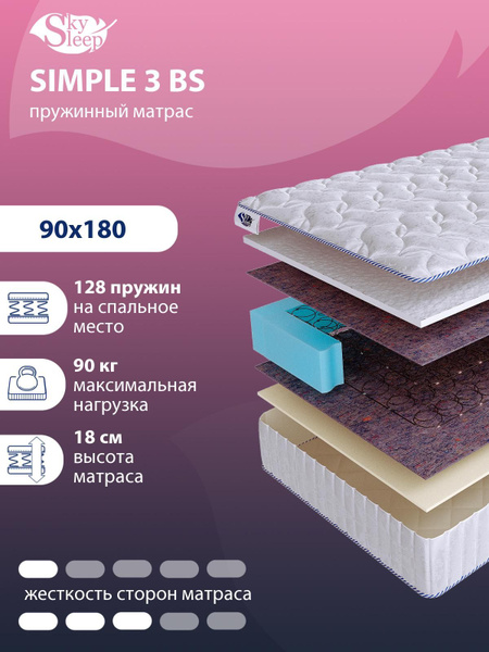Матрас SkySleep SIMPLE_3_BS_180, Зависимые пружины, 90 - купить по ...