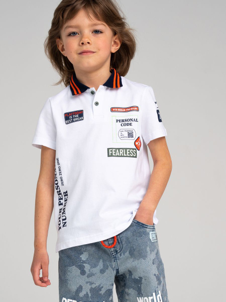 Поло Мальчики PlayToday белый Короткий, размер 104 Трикотаж Надписи Повседневный Китай купить c ...