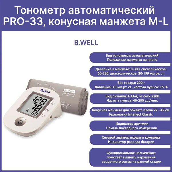 Прибор для измерения артериального давления и частоты пульса PRO-33 B ...