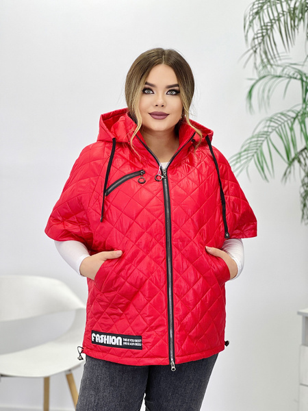 Жилет Женский Jyldyz красный, размер 54 оверсайз Молния Однотонный Повседневный Синтепон ...