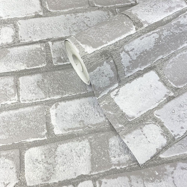 Обои "Брик уолл кирпичи светло-серые", виниловые на флизелиновой основе ...