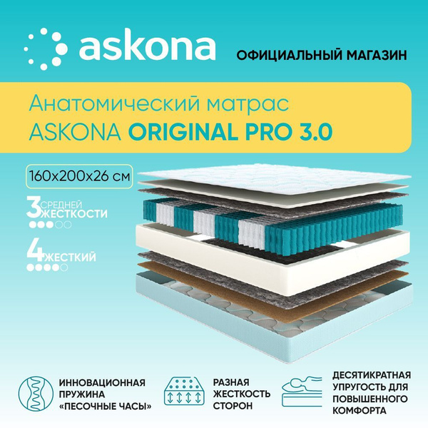 Матрас ASKONA Original Pro 3.0, С зональным пружинным блоком, 160 - купить по выгодной цене в ...