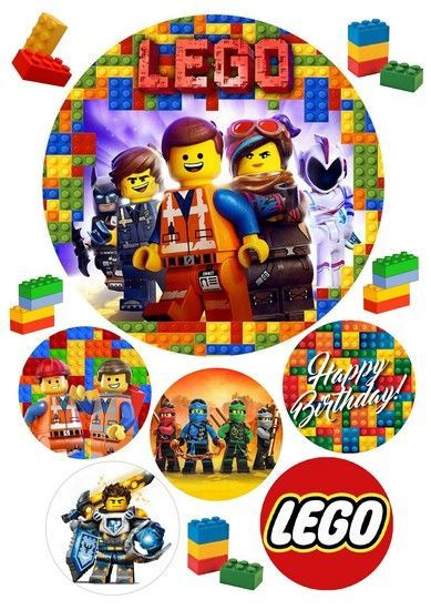 Вафельная картинка Лего с днем рождения, на торт, капкейк, формат А4 ...