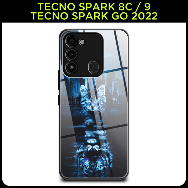 Стеклянный чехол на Tecno Spark Go 2022 8С 9 Текно Спарк Гоу 2022 8С 9 с принтом Тигр в