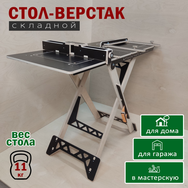 Стол Верстак складной мобильный с упорами, вкладышами, розеткой и ...