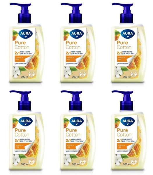 Aura Крем-мыло для рук и тела 2в1 Pure Cotton Хлопок и мёд 300 мл, 6 ...