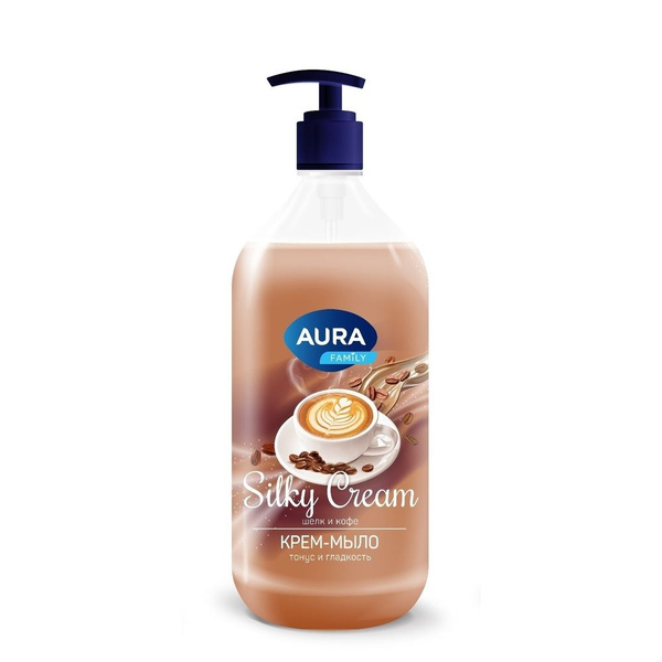 Крем-мыло Aura "Silky Cream", Шелк и кофе, флакон с дозатором, 1000 мл ...
