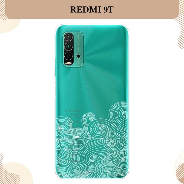 Силиконовый чехол на Xiaomi Redmi 9T / Редми 9Т Волновые вихри белые ...