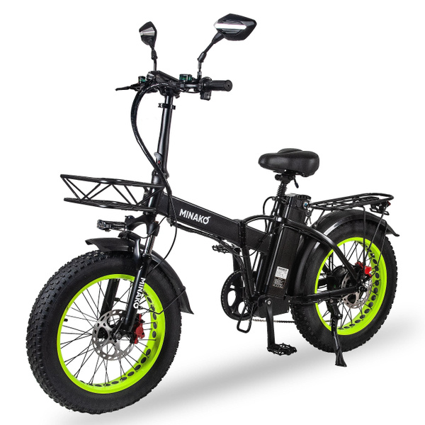 Электровелосипед Minako F10 Pro 2023 гидравлика черный с салатовыми ободами - купить с доставкой ...