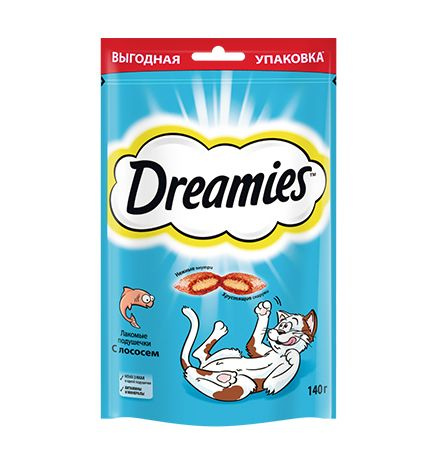 Dreamies / Лакомство Дримис для кошек Подушечки с Лососем, 140 г ...