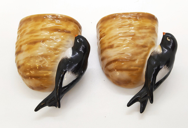 Пара настенных кашпо в виде гнёзд с ласточками, фарфор, роспись, Германия, 1950-1970 гг. купить ...