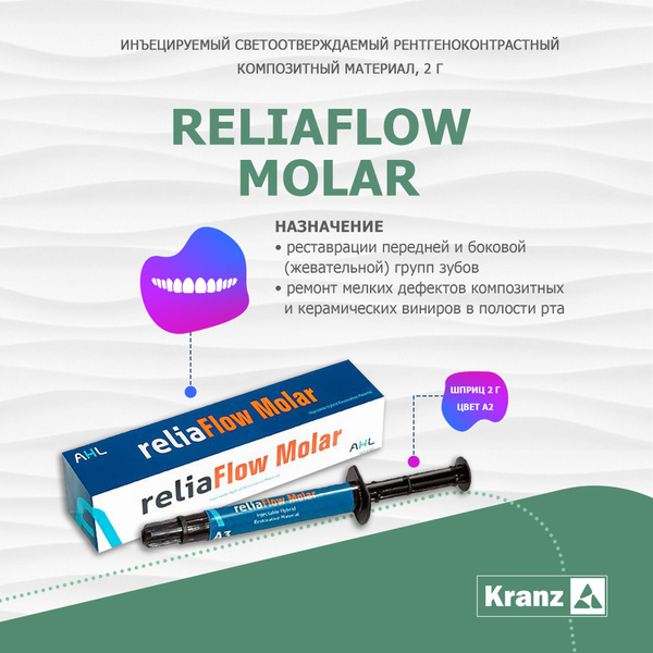 ReliaFlow Molar цв. A2 шприц 2г, наконечники-текучий композит низкой ...