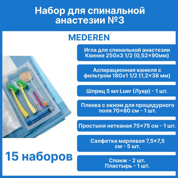 Игла спинальная Quincke (Квинке) 25G 3" 0,52х90 мм в наборе для ...