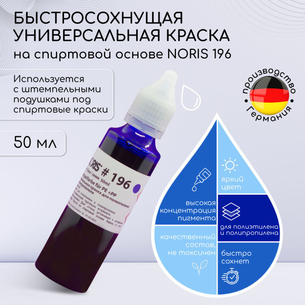Краска штемпельная для печати синяя 50 мл. Noris 196, чернила для полиэтилена на спиртовой ...
