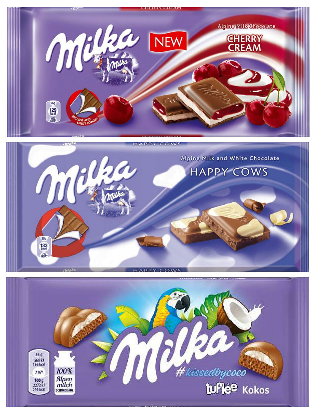 Шоколад Milka Cherry Cream + Happy Cow + Bubbly Coconut (3 шт) - купить ...
