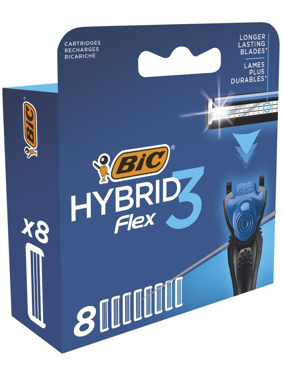 Сменные кассеты для мужской бритвы (3 лезвия), BIC Hybrid 3 Flex, 8 шт ...