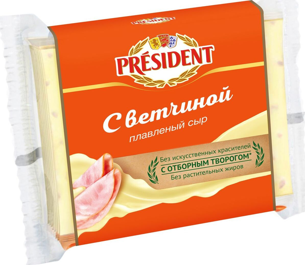 President Сыр с Ветчиной плавленый ломтики 40%, 150 г — купить в ...